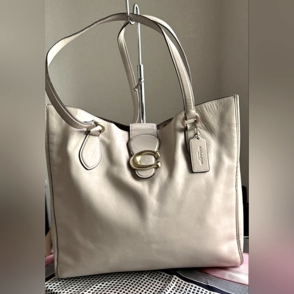 Coach | Bags | Coach Theo Cream Leather Tote Bag | Poshmark